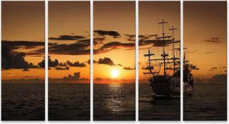 Islandburner Bild auf Leinwand Piratenschiff Offenes Meer Sonnenuntergang Bilder Wandbilder Poster