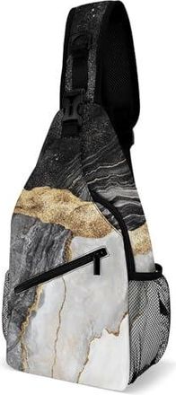 Generic Réglable Sacoche Homme Bandouliere Marbre noir doré Sling Sac à Bandoulière Mode,Durable Sac DEpaule pour Homme Femme Camping