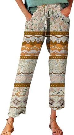 Generic Pantalon L&eacute;ger Femme Grande Taille en Lin pour Pantalon Boh&egrave;me en Lin pour Femme avec Petite Tenue De Plage D&Eacute;t&eacute; L&eacute;ger &Agrave; Taille &Eacute;lastique Yoga Linen P