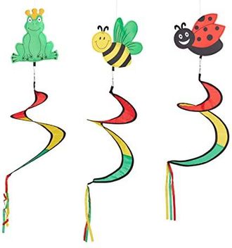 Relaxdays Windspiel Spirale, 3er Set, Tiermotive, Deko-Windspiel für draußen, hängend, Windfahne Garten & Balkon, bunt