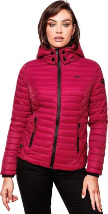Marikoo Damen Jacke Steppjacke &Uuml;bergangsjacke mit Kapuze gesteppt B600 [B600-Samt-Fuchsia-Gr.XS]