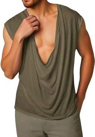 Generic DENGJIAMY Chemises sans manches &agrave; col en V profond pour homme pour l&eacute;t&eacute;, la plage, les vacances - Hauts unis - V&ecirc;tements tendance classiques et basiqu