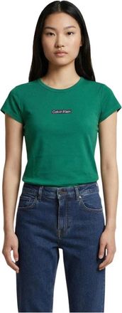 Calvin Klein Jeans Femme, Tops, Vert, Taille: 40 FR T-Shirt Manches Courtes Col Rond