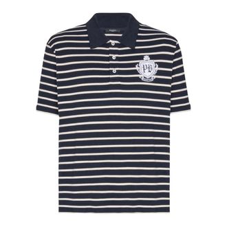 Balmain Gestreiftes College-Emblem Polo - - Tops - Herren - Blau - L