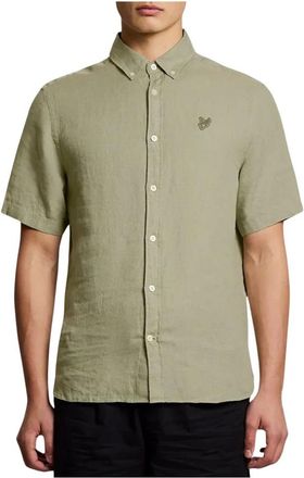 Lyle & Scott Homme, Chemises, Vert, Taille: XL Short Sleeve Linen Shirt