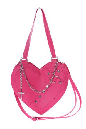 Kawaii-Story LB-6134-2 Herz Form Nieten Kreuz Kette Gothik Punk Damen Tasche 25x22x7cm Pu rosa pink