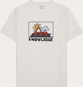 Knowledge Cotton Apparel Herren vegan T-Shirt Herren Frontdruck Reiher Wei&Atilde;Y