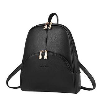 Nevenka Sac a Dos Femme en Cuir PU Doux et Souple Cartable Fille à Fermeture Éclaire Sac Porté Dos Scolaire Fille avec Bandoulières Ajustables (Noir)
