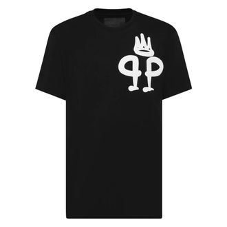 Philipp Plein Homme, Tops, Noir, Taille: 3XL T-Shirt Col Rond King Plein