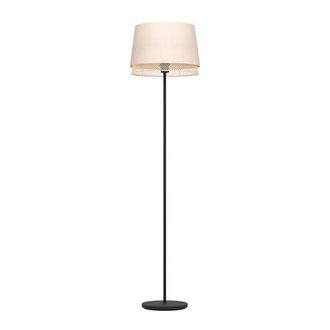 Eglo Stehlampe Tabley, Eck Standleuchte, Stehleuchte aus Metall in Schwarz mit Lampenschirm aus Bambus und Leinen, Lampe Wohnzimmer mit E27 Fassung, 150 cm