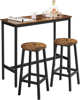 Vasagle Vasagle - Ensemble de Table et Tabourets Hauts, Table de Cuisine avec 2 Chaises de Bar, pour Salle à Manger, Cadre en Acier, Style Industriel, Marron