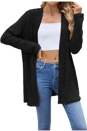 Generic Cardigan mi-long en tricot à manches longues pour femme 2026 automne 2024, Noir, XXL