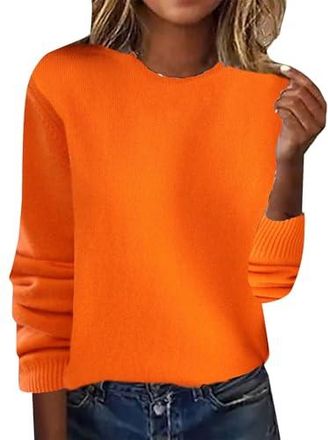 Generic Pull à col rond pour femme - Chemises de Noël pour femme - Pull à col rond - Grande taille - Pull à manches longues - Pull de Noël pour femme, Orange,