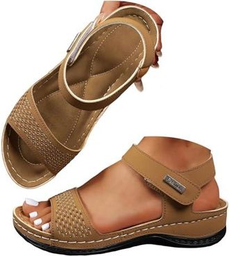 Generic Sandales de randonn&eacute;e confortables pour femme - Sandales d&eacute;t&eacute; habill&eacute;es - Soutien de la vo&ucirc;te plantaire - Sandales orthop&eacute;diques compens&eacute;es en cuir - 