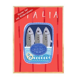 Wackadoo Poster Italien Sardinien mit Bilderrahmen 30x40 cm gerahmtes Bild mit rahmen picture frame Italienisches Holz