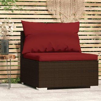 vidaXL Garten-Mittelsofa mit Kissen Braun Poly Rattan - Vidaxl