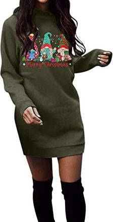 Generic Robes De No&euml;l Femmes Vert Rigolo Sweat Longue avec Capuche D&eacute;contract&eacute; &Agrave; Manches Longues Et Poches Pullover Sweat Noel Wapiti Imprim&eacute; Automne Hiver Ca