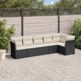vidaXL 6-tlg. Garten-Sofagarnitur mit Kissen Schwarz Poly Rattan - Vidaxl