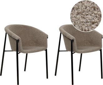 Beliani Esszimmerstuhl 2er Set Taupe Bouclé mit Schwarzen Metallbeinen Retro-Design Polsterstuhl Wohnzimmer Essbereich Flur Diele Ausstattung Möbel
