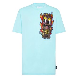 Philipp Plein Homme, Tops, Bleu, Taille: S T-Shirt Col Rond Hawaii