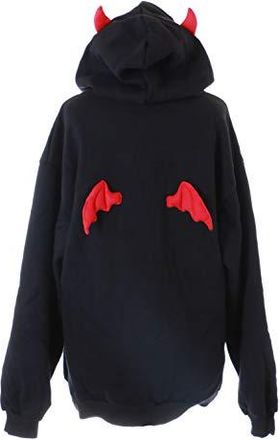 Kawaii-Story TS-247 Pull à Capuche Sweat avec Ailes de Chauve-souris 3D et Corne de Satin Noir