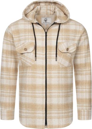 Rock Creek Herren Hemd Kariert Kapuzenhemd Karohemd Herrenhemd Flanell Hemden Holzf&auml;llerhemd &Uuml;bergangsjacke Langarm Kariert Winter H-335 Beige L