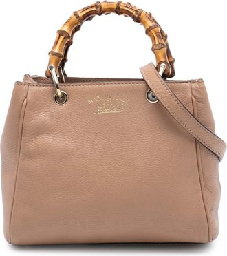 Gucci Camel Mini Calfskin Bamboo Shopper Satchel