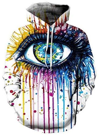 Ocean Plus Hommes Sweat à Capuche 3D Fantaisie Halloween Cosplay Unique Chandail Galaxie Sweats (XXL/3XL (Poitrine: 126-146CM), Oeil coloré)