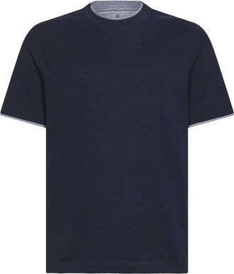 Brunello Cucinelli Homme, Tops, Bleu, Taille: 2XL Crewneck T-Shirt