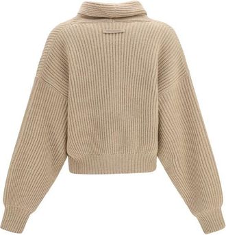 Tory Burch Ribbed Merino Wool Cardigan - Beige