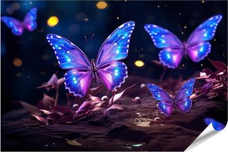 Islandburner XXL Bild Poster Blau lila Neon Schmetterlinge Premium Bilder Fotodruck JEIG-PGR