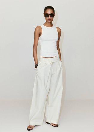 Mango Geripptes Top aus Baumwoll-Mix wei&szlig; - Damen - XXS - MANGO
