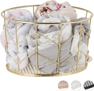 Relaxdays 3 x Drahtkorb, rund, Vintage Design, Aufbewahrung, Kleidung, Accessoires, Deko Korb, Metall, HxD: 12,5 x 22 cm, Gold