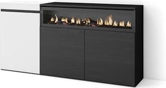 Skraut Home | Sideboard, Highboard | Kommode, Komodenschrank | 150x75x35cm | 3 T&uuml;ren | Elektrokamin. Ma&szlig;e | Moderner Stil | Wei&szlig; und Schwarz