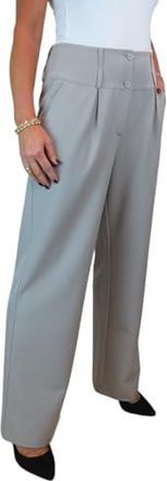 Paulo Due Pantalon Large &Agrave; Jambe Droite pour Femme, Taille Haute, pour Le Travail en Soir&eacute;e Et Au Bureau Gris Clair 38-50 (38)