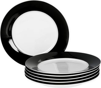 Van Well van Well Vario Fr&uuml;hst&uuml;cksteller-Set 6-teilig - Teller-Service f&uuml;r 6 Personen - Kuchen-Teller mit &Oslash; 20cm - Porzellan-Set wei&szlig; mit Rand in Schwarz - Des