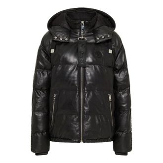 Carlo Colucci Femme, Vestes, Noir, Taille: 42 FR Veste en Cuir Matelass&eacute;e
