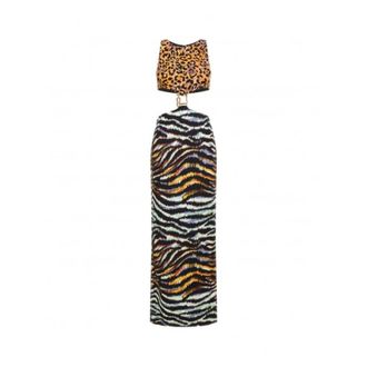 Just Cavalli Femme, Robes, Multicolore, Taille: 34 FR Robe longue avec imprim&eacute; animalier et motif multicolore