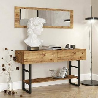 Dmora Konsole Helene 139x43x75,7 cm Braun, 1 Boden, 3 F&auml;cher