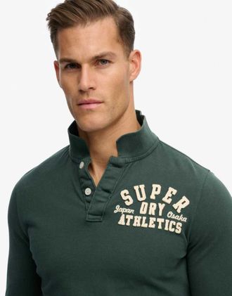 Superdry Vintage Athletic - Polo &agrave; manches longues - Vert aigle