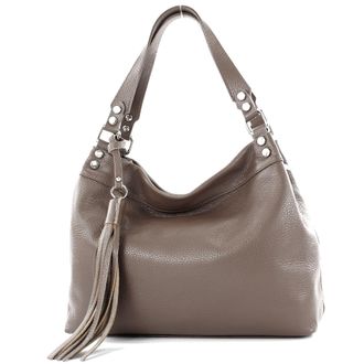 modamoda.de T201 Damen Leder Schultertasche Handtasche handmade in Italy, Farbe:Terrabraun
