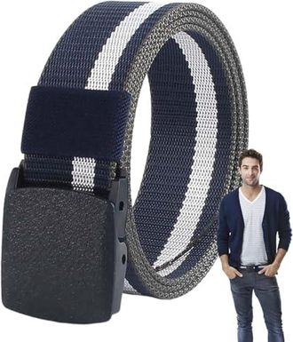 Generic Ceinture sans trou pour homme, ceinture avec boucle en nylon, sangle r&eacute;glable de 49 pouces, ceinture de travail en nylon, bande extensible sans trous 