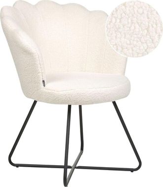Beliani Sessel Weiß Bouclé Rund Muschel-Design mit Schwarzem Metallgestell Retro Wohnzimmer Schlafzimmer Flur Diele Möbel Ausstattung Sitzmöbel