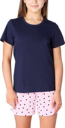 Merry Style Damen Schlafanzug Zweiteiler Pyjama lang bunt mit Muster MS10-268 (Marine/Rosa/Punkte, 158)