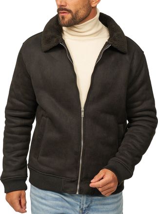 Behype. Herren Blouson-Jacke als Weiche &Uuml;bergangsjacke - Piloten Bomberjacke in Leder-Optik mit Teddy-Fleece f&uuml;r M&auml;nner - Mens Jacket OR_1270-Black-XXL