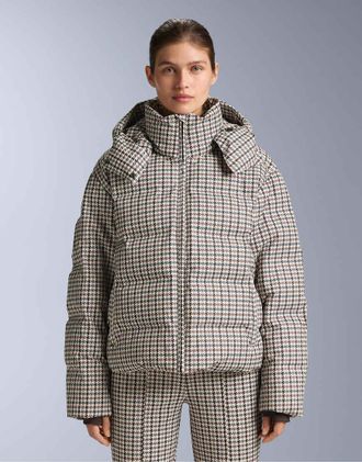 Oysho Down By Minardi Piume Company Ski 10k - Wattierte, gemusterte Cropped-Skijacke in Hellrosa