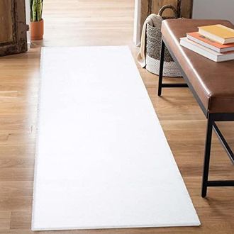 Carpet City Shaggy Tapis de salon/de couloir, &agrave; poils longs, motif uni, blanc, 80 x 300 cm, doux et moelleux, moderne, convient &eacute;galement &agrave; la chambre &agrave; coucher