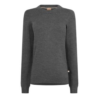 HUGO BOSS Fegano T-Shirt f&uuml;r Damen, Feinstrick, Lang&auml;rmlig (Mittelgrau)