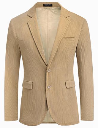 Coofandy COOFADNY Herren Casual Cord Blazer Klassische Passform Zwei Kn&ouml;pfe Sport Mantel Mode Revers Blazer Jacke, Khaki, XL