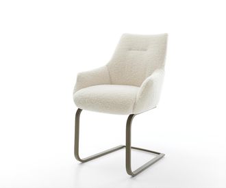 DELIFE Freischwinger Alja-Flex mit Armlehnen Teddystoff Beige Freischwinger flach Effektfinish Titan Taschenfederkern, Esszimmerst&uuml;hle